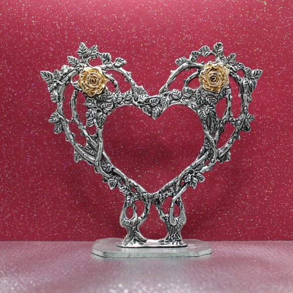 Fellowship Foundry Party Supplies Rose Heart Pewter Cake Topper